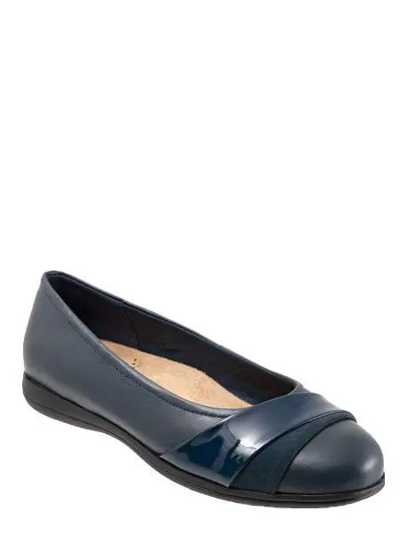Trotters Danni Leather & Suede Flat - Navy Micro
