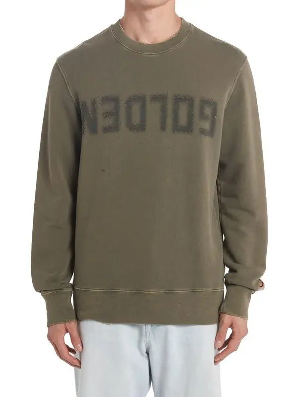 GOLDEN GOOSE Distressed Logo Graphic Sweatshirt - Dusty Olive
