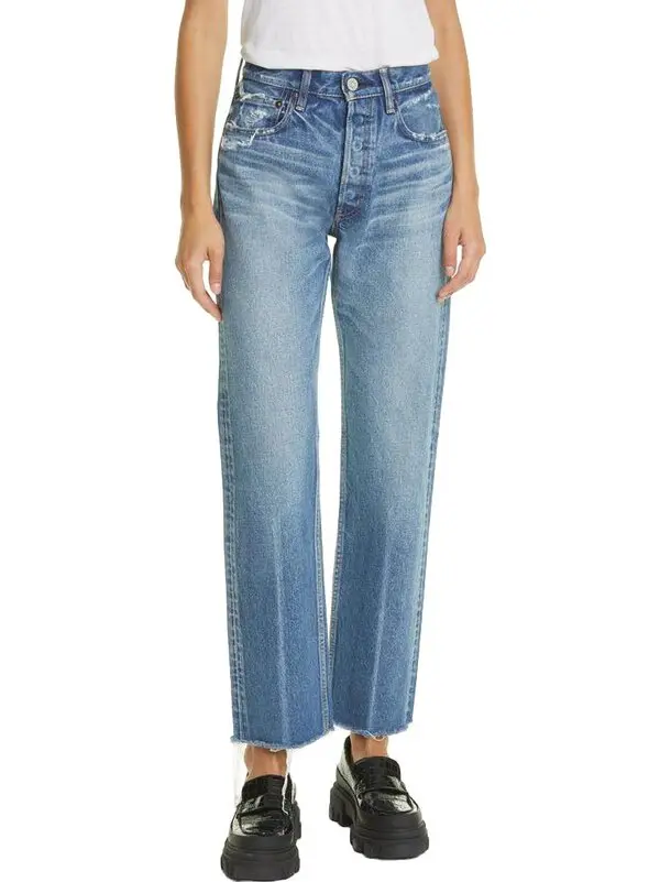 MOUSSY Ashley Wide Straight Leg Jeans - Blue