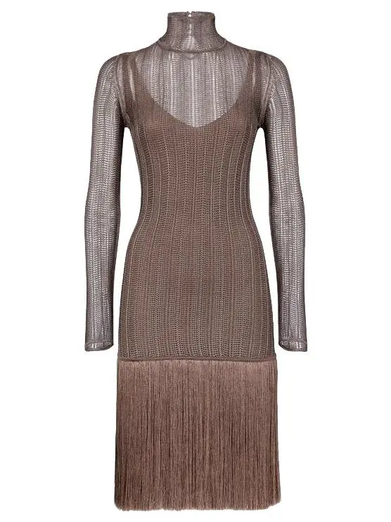 Fendi Fringe Hem Mesh Knit Midi Dress - Taboo