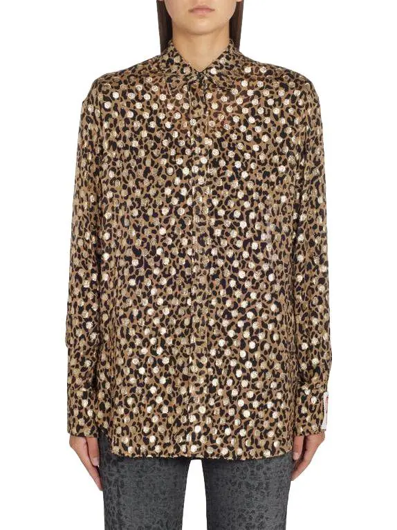 GOLDEN GOOSE Batilda Shimmer Dot Fil Coupé Blouse - Tannin/black/gold