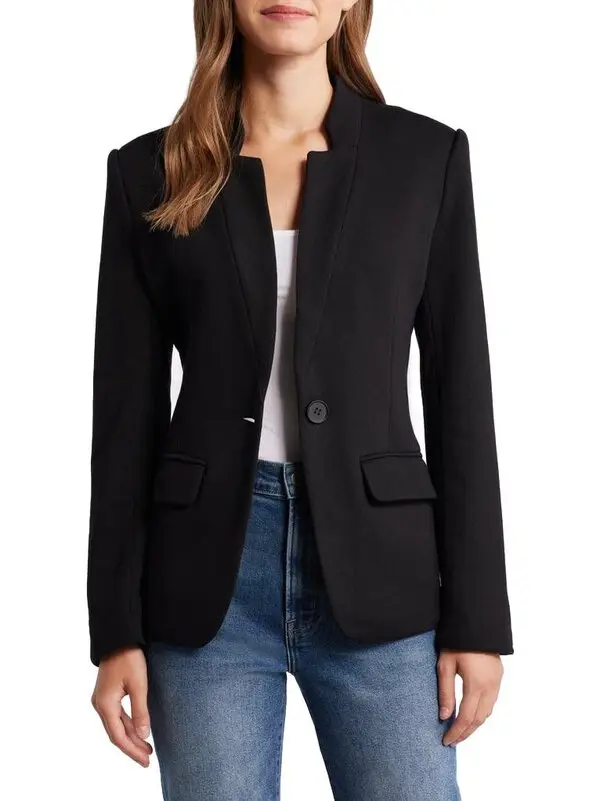 GIBSONLOOK Inverted Notch Collar Knit Blazer - Black