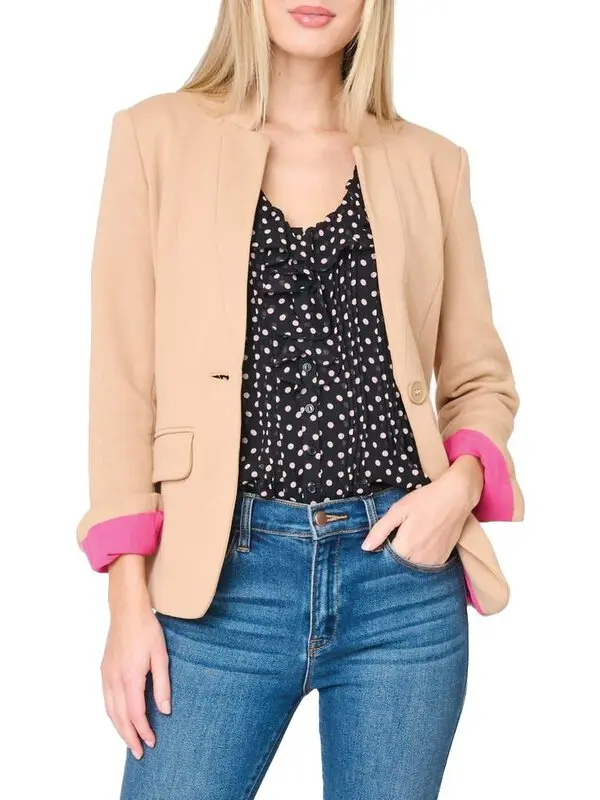 GIBSONLOOK Inverted Notch Collar Knit Blazer - Cappuccino