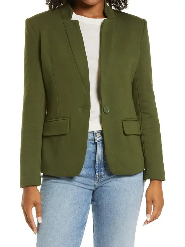 GIBSONLOOK Inverted Notch Collar Knit Blazer - Deep Green