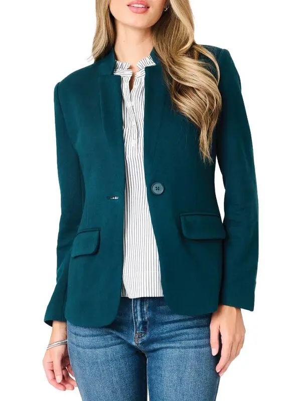 GIBSONLOOK Inverted Notch Collar Knit Blazer - Reflecting Pond