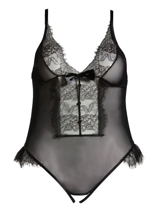 COQUETTE Lace & Mesh Open Gusset Teddy - Black