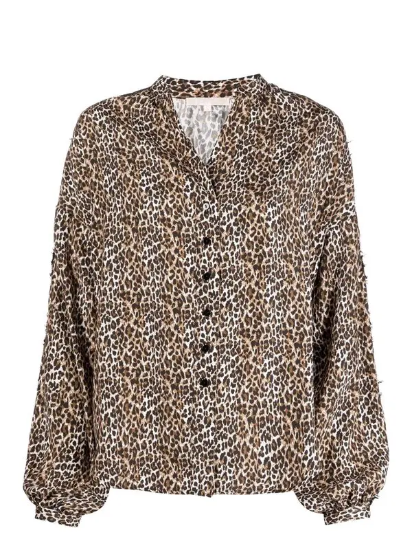 Gold Hawk Silk Leopard Print Blouse - Neutrals