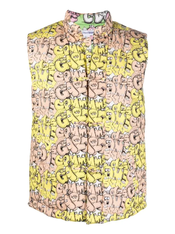 Comme Des Garçons X Kaws Logo Print Gilet - Yellow