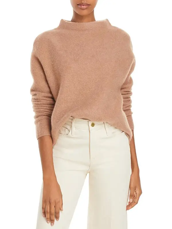 Bloomingdale'S C Mock Neck Brushed Cashmere Sweater - Camel