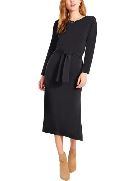 Steve Madden Long Sleeve Tie Waist Jersey Dress - Black