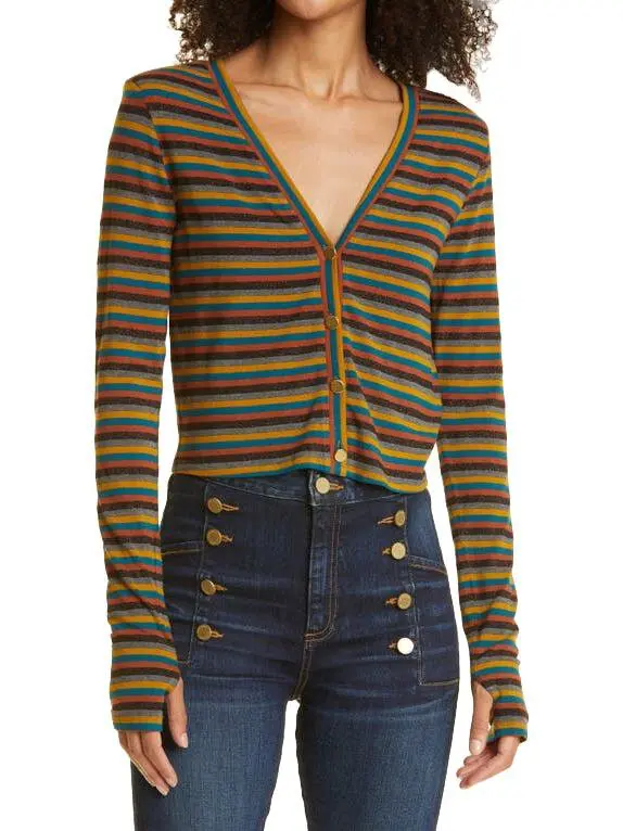 Ramy Brook Jordan Stripe V-neck Cardigan - Floral Multi