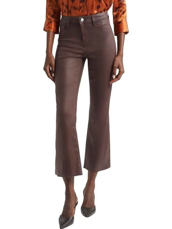 L'Agence Kendra Coated High-waist Crop Flare Jeans - Chocolate Coated