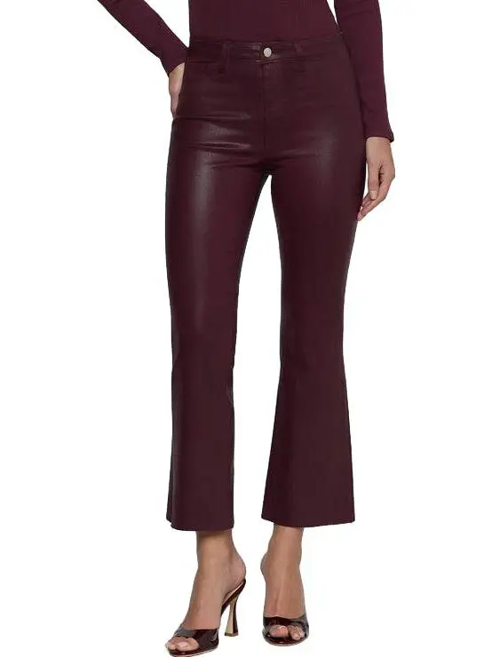 L'Agence Kendra Coated High-waist Crop Flare Jeans - Deep Sangria Coated