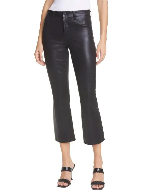 L'Agence Kendra Coated High-waist Crop Flare Jeans - Noir Coated