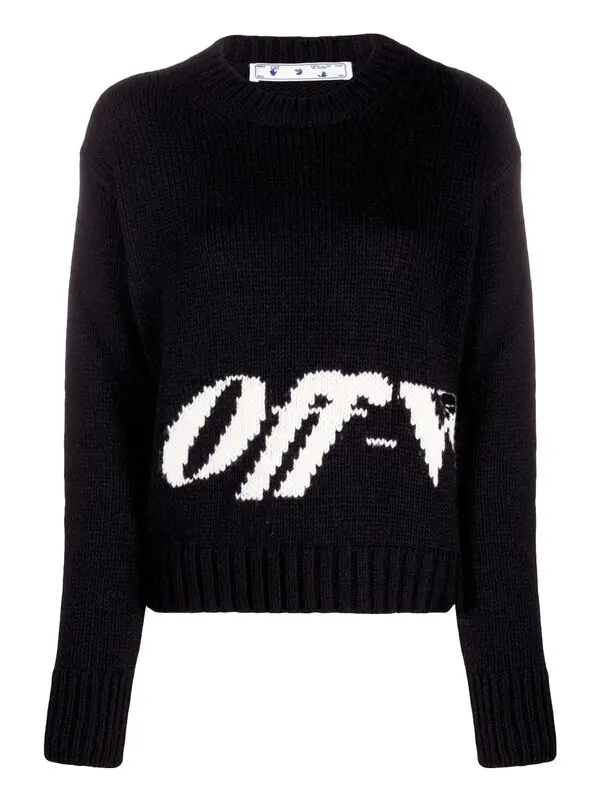 Off-White Intarsia Logo Crew Neck Jumper - Black