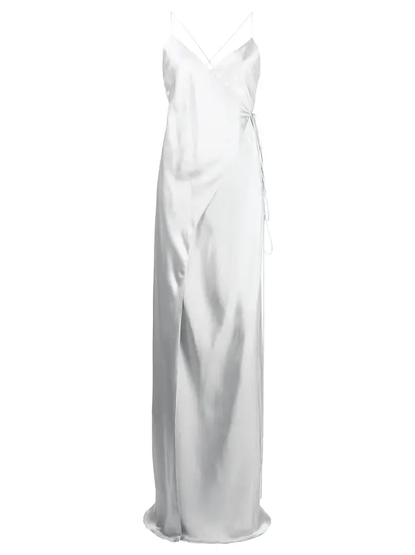 Michelle Mason Silk Wrap Long Dress - Silver