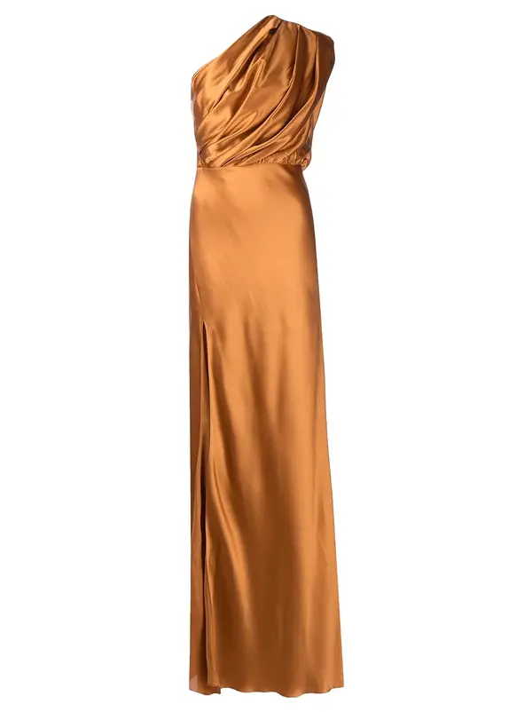 Michelle Mason Silk Asymmetrical Gown - Brown