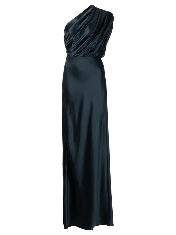 Michelle Mason Silk Gown Asymmetrical Gathered - Black