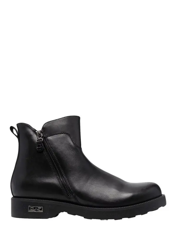 CULT Diagonal Zip Leather Ankle Boots - Black