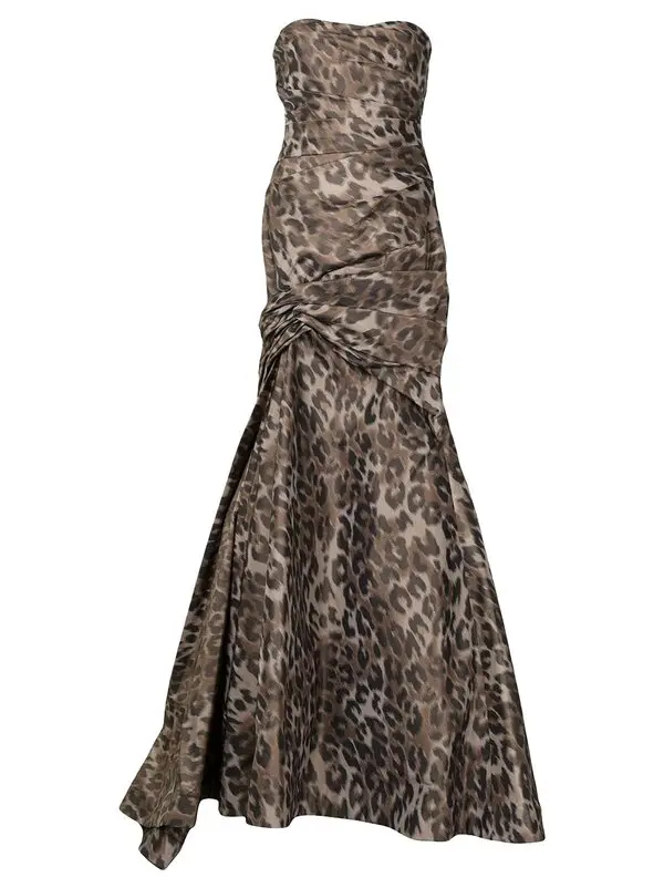 Monique Lhuillier Leopard Print Cold-shoulder Gown - Brown