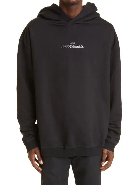 MAISON MARGIELA Embroidered Logo Cotton Hoodie - Black