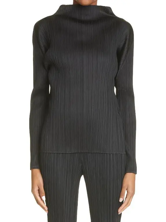 Issey Miyake Funnel Neck Pleated Top - Black