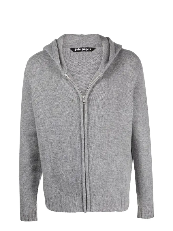 Palm Angels Intarsia-logo Zip-up Hoodie - Grey