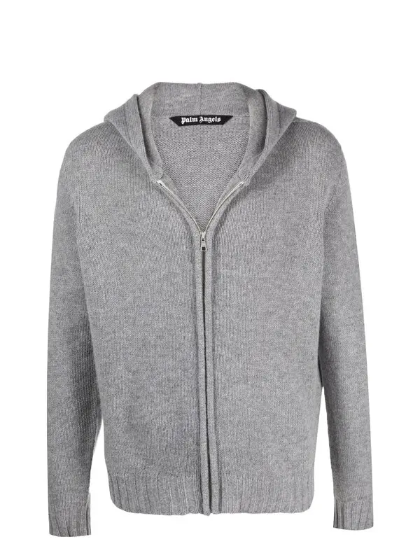 Palm Angels Intarsia-logo Zip-up Hoodie - Grey