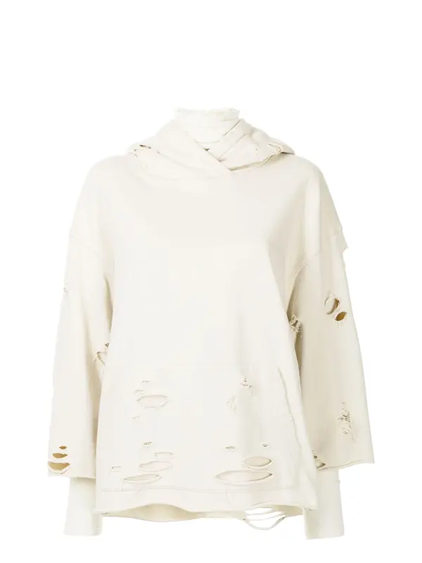 Goen.j Destroyed Layered Hoodie - Neutrals