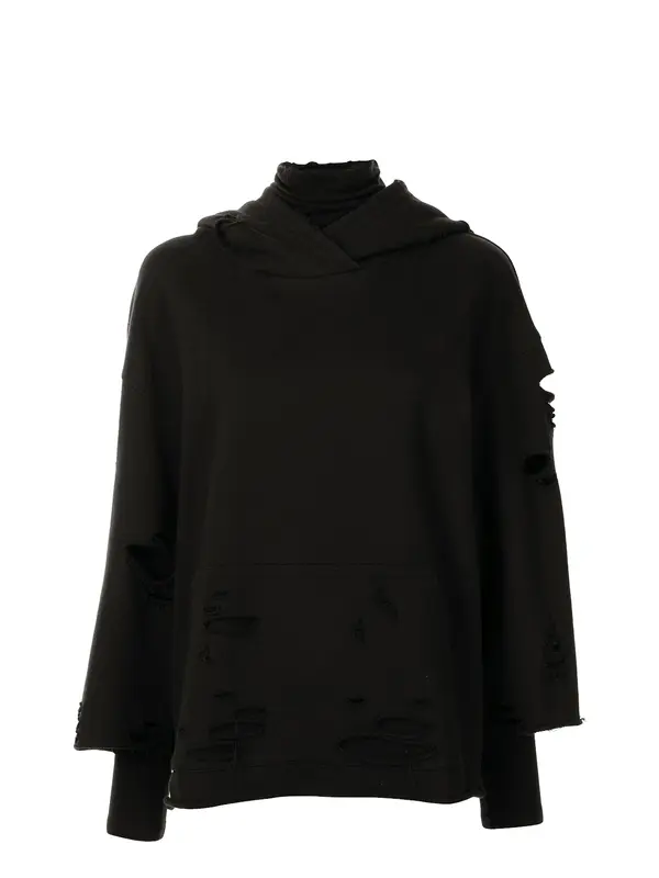 Goen.j Destroyed Layered Hoodie - Black