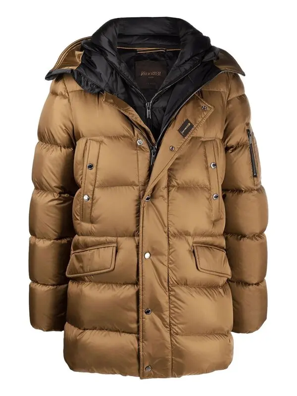 MOORER Buttoned Padded Coat - Brown