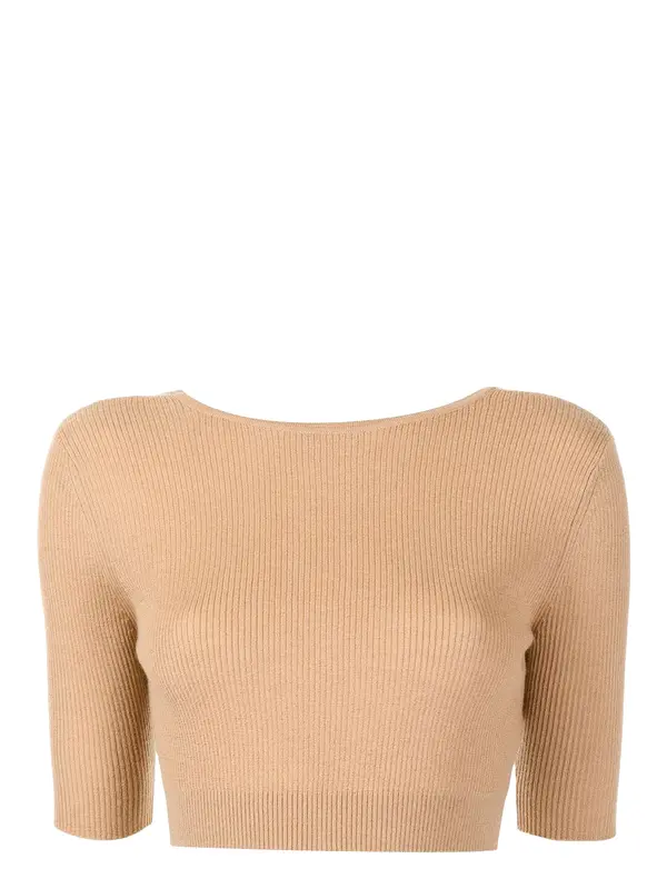 Cashmere In Love Liza Scoop-back Cropped Top - Brown