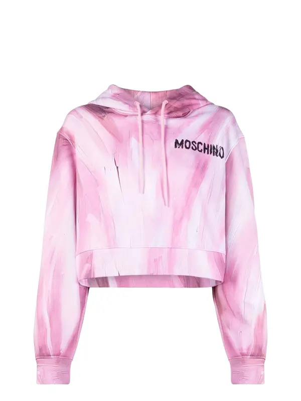 Moschino Brushstroke-print Cropped Hoodie - Pink