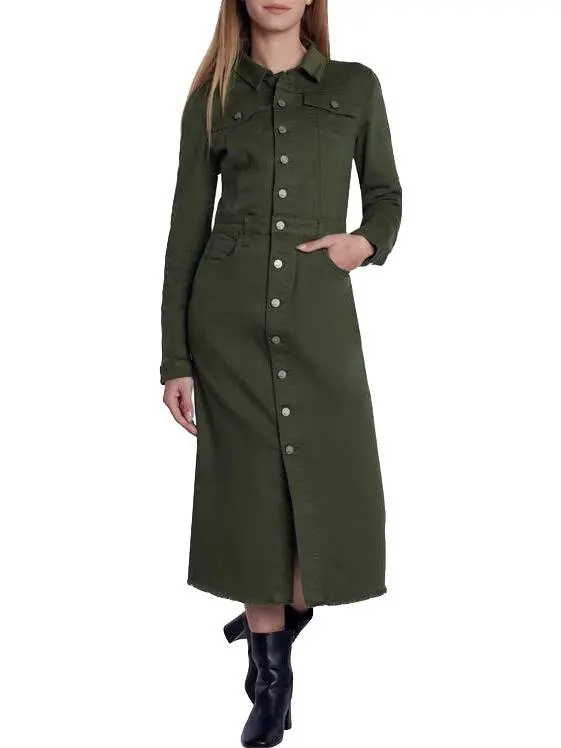 WASH LAB DENIM Piece Dyed Denim Shirt Dress - Olive Tree