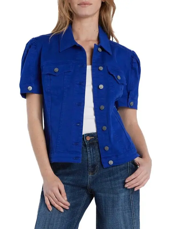 WASH LAB DENIM Puff Sleeve Jacket - Navy