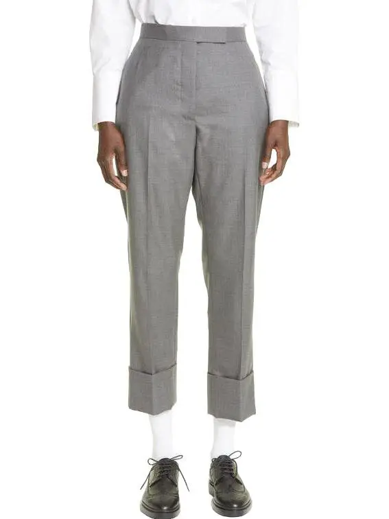 Thom Browne Back Strap Cropped Wool Trousers - Medium Grey
