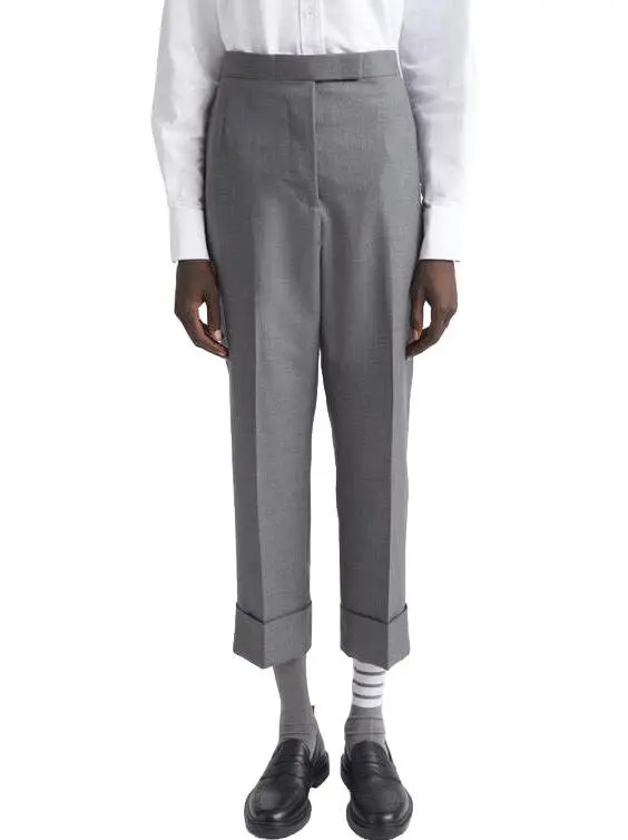 Thom Browne Back Strap Cropped Wool Trousers - Medium Grey