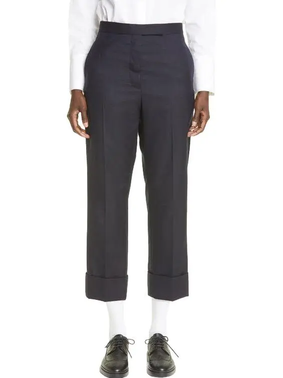 Thom Browne Back Strap Cropped Wool Trousers - Navy