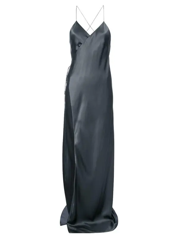 Michelle Mason Strappy Wrap Gown - Grey