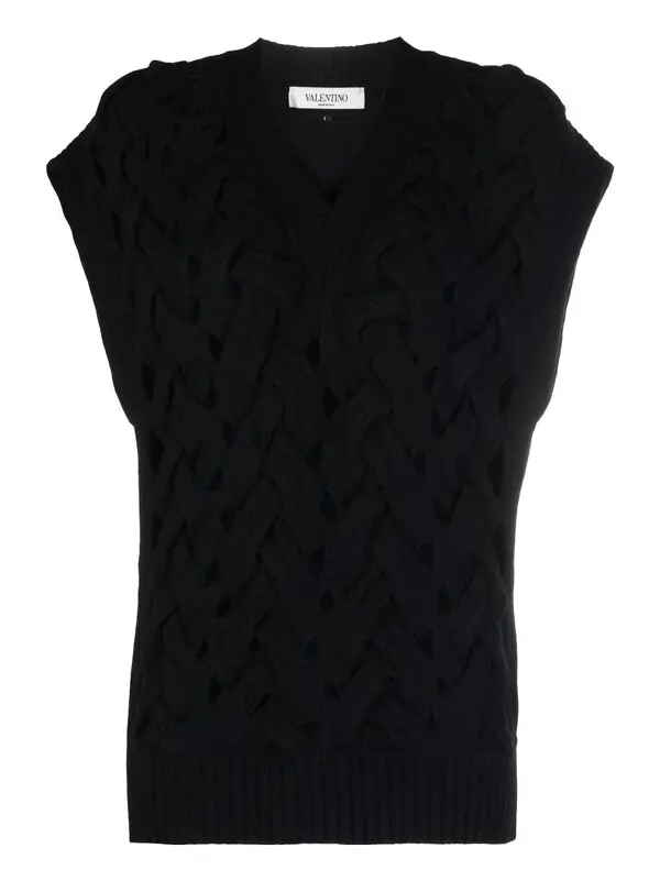 Valentino Garavani Open-knit Wool-blend Vest - Black