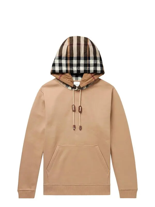 Burberry Checked Cotton-blend Jersey Hoodie - Neutrals