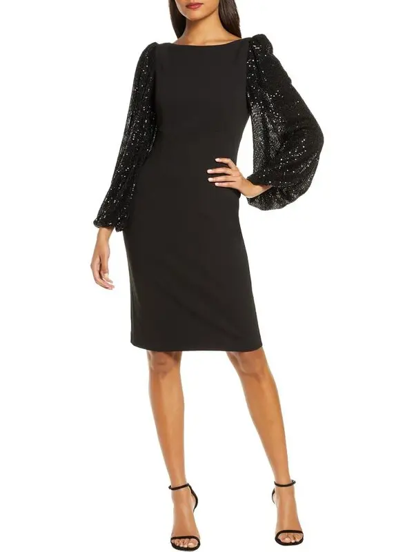 Eliza J Sequin Blouson Sleeve Sheath Dress - Black
