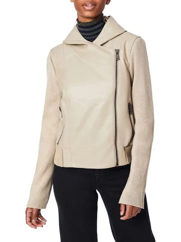 Bernardo Faux Leather And Knit Moto Jacket - Alpaca