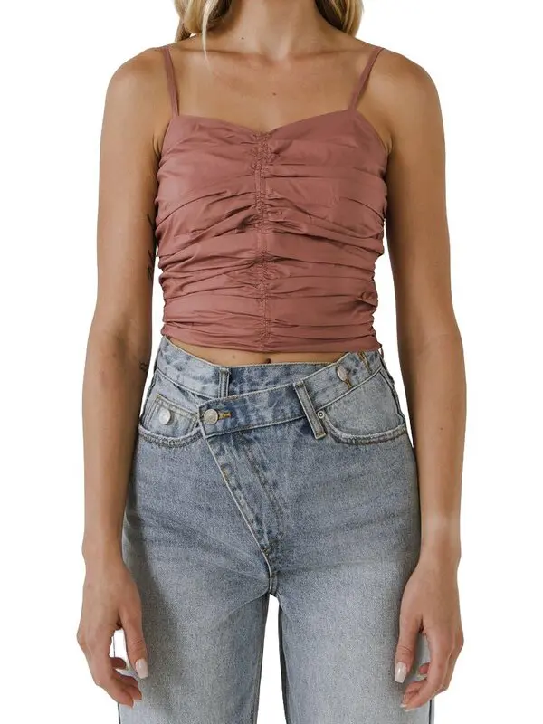 Endless Rose Shirred Cotton Tank Top - Mauve