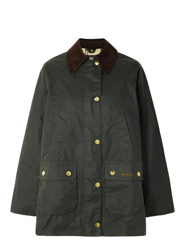 Barbour Beadnell Corduroy-trimmed Waxed-cotton Jacket - Green