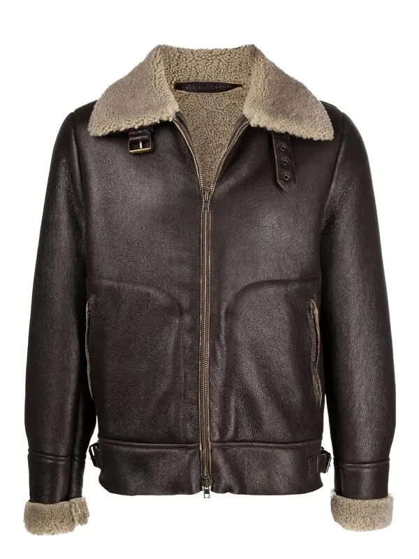 SALVATORE SANTORO Shearling-trim Pilot Jacket - Brown