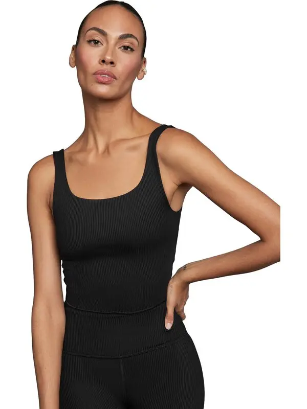 Carbon38 Ribbed Cropped Tank Top - Black