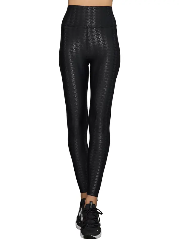 Carbon38 High Rise Full-length Legging In Houndstooth Takara Shine - Black