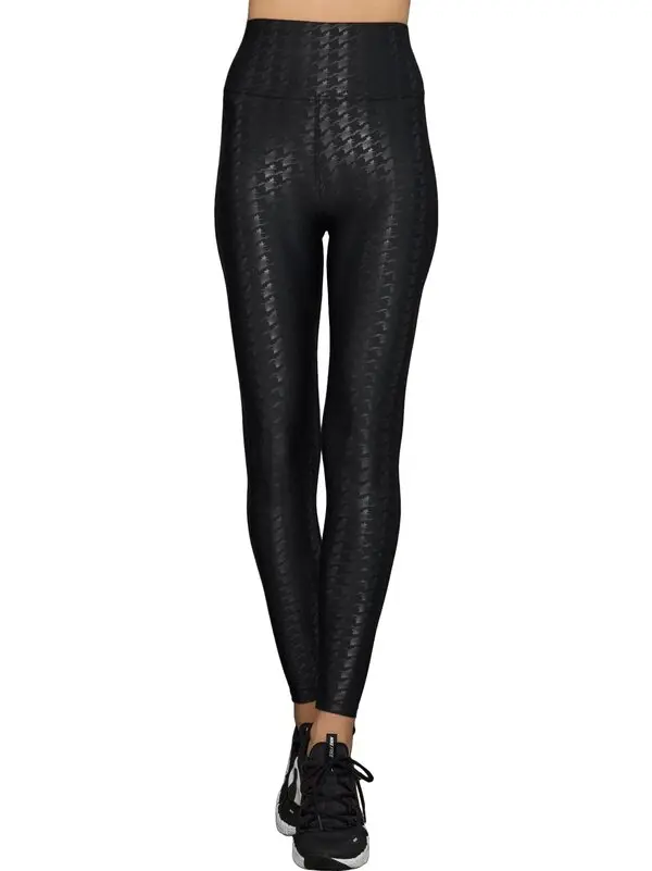 Carbon38 High Rise Full-length Legging In Houndstooth Takara Shine - Black
