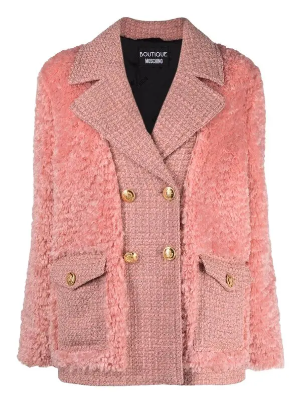 Moschino Textured Double-breasted Blazer - Pink